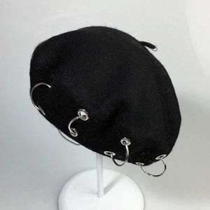 Accessories | Wool Punk Metal Rings Detail Beret Black Hat | Poshmark